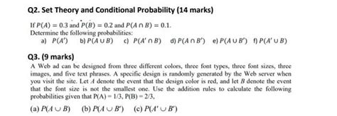 Solved Q2 Set Theory And Conditional Probability 14 Marks Chegg Com