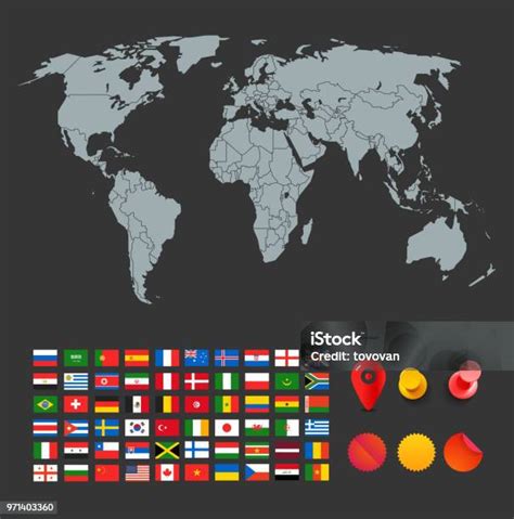Infographic 요소 디자인에 대 한입니다 세계 지도 컬러 핀과 종이 스티커 0명에 대한 스톡 벡터 아트 및 기타 이미지