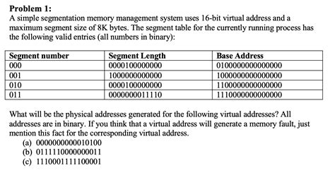 get answer problem 1 a simple segmentation memory management system uses transtutors