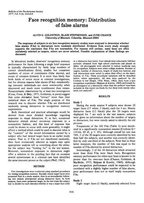 Pdf Face Recognition Memory Distribution Of False Alarms