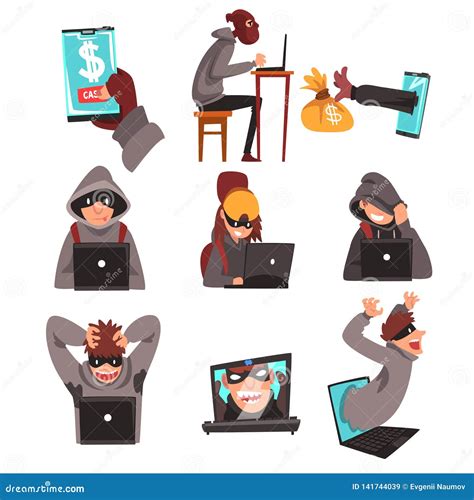 Hackers In Disguise Stealing Information And Money Using Laptop Set Internet Crime Computer