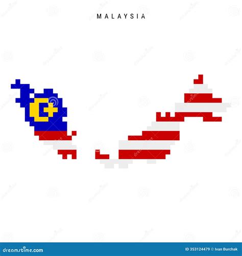 Malaysia Pixel Flag Map Icon Flat Vector Illustration Isolated On