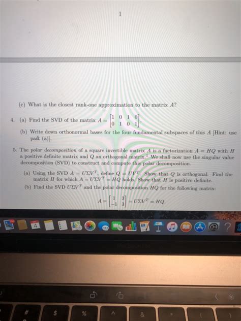 Solved C What Is The Closest Rank One Approximation To The