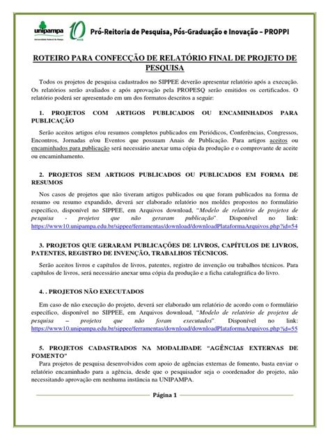 Guia Para Relatório Final De Pesquisa Pdf