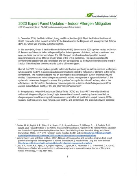 2020 Expert Panel Updates Indoor Allergen Mitigation Ghhis Comments On Nhlbi Asthma