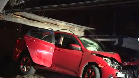 Car Snaps Utility Pole Takes Down Power Lines In Tyngsboro Boston