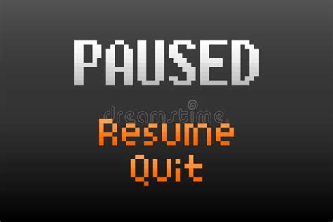 Bit Pixel Text Game Pause Menu For Retro Games Stock Vector