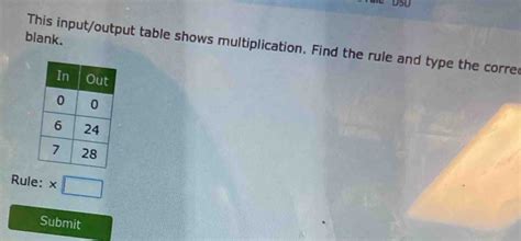 Solved DSU Blank This Input Output Table Shows Multiplication Find