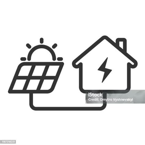Panneau Solaire Relié À Licône De Vecteur De Ligne De Maison Disolement