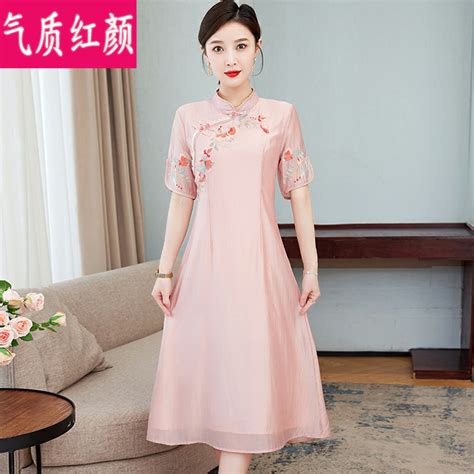 汉服禅意女装改良版旗袍连衣裙2022夏装新款中国风复古刺绣茶艺服虎窝淘