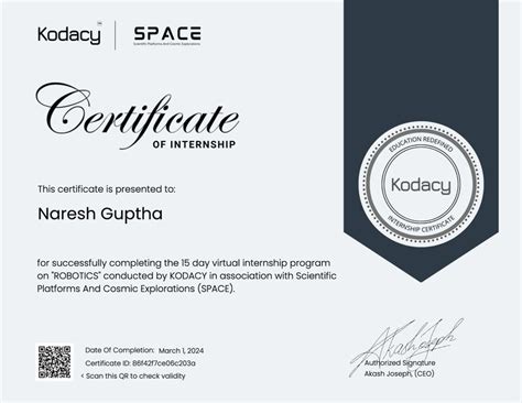Naresh Guptha On Linkedin Kodacyrobotics Internshipcompletion