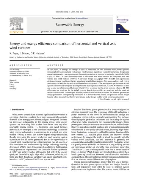 Energy And Exergy Efficiency Comparison Pdf Exergy Wind Power