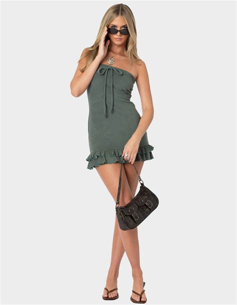 Edikted Terry Cloth Strapless Mini Dress Green M Tillys