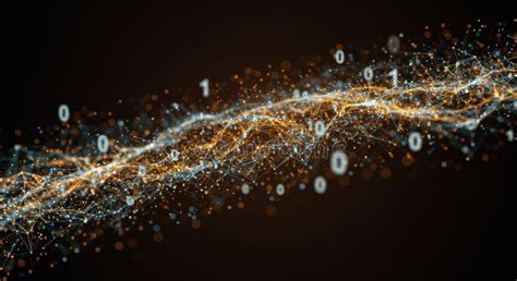 A Glowing Digital Network With Interconnected Nodes And Binary Code Streams Stock Illustration