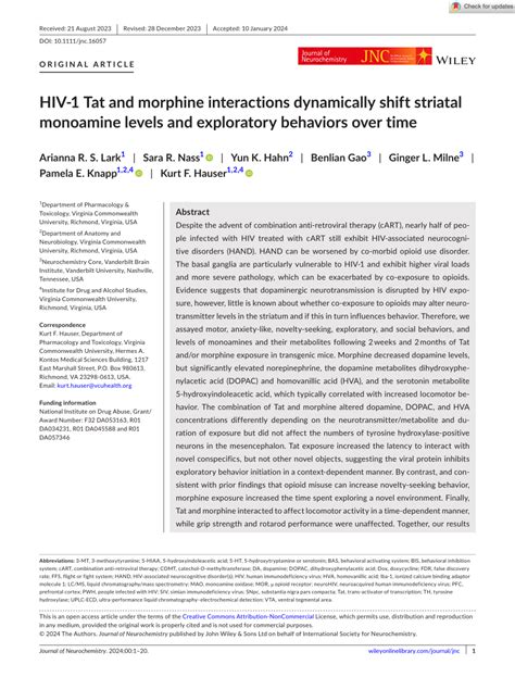 pdf hiv 1 tat and morphine interactions dynamically shift striatal