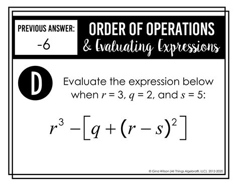 order of operations and evaluating expressions scavenger hunt all
