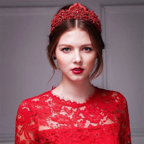 2014 Red Vintage Flower Crystal Tiara Bridal Hair Accessories For