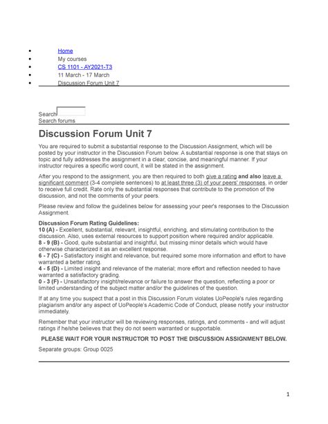 CS 1101 Discussion Forum Unit 7 Home My Courses CS 1101 AY2021 T 11