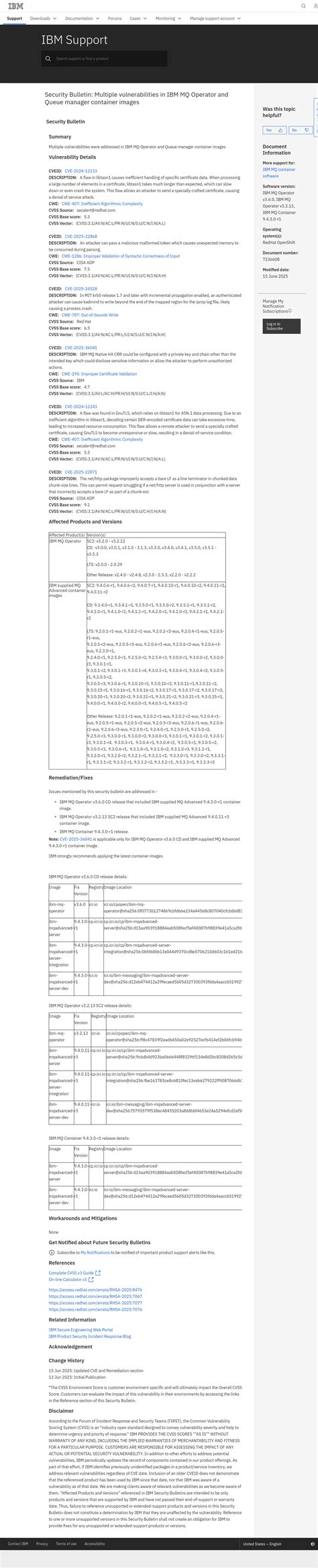 Ibm Mq Improper Certificate Validation 漏洞信息cve 2025 36041 By 漏洞平台