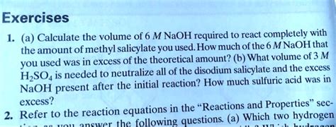 SOLVED Exercises A Calculate The Volume Of M NaOH Required To React Completely With The