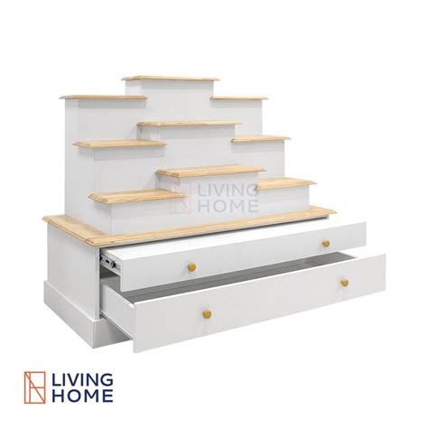 Livinghome Furniture โต๊ะหมู่บูชา รุ่น นพคุณ แบบนั่งกราบ ขนาด 120 Cm W120 X D60 X H90 Cm สีขาว