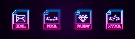 Atur Dokumen File Eml Baris Xml Ruby Dan Html Ikon Neon Bersinar Vektor