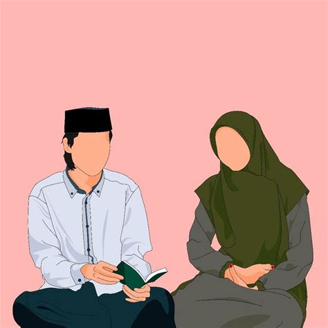 Vektor Santri Kartun Gambar Kartun Fotografi Pasangan Muslim