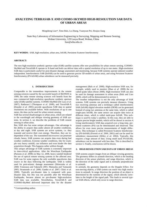 Pdf Analyzing Terrasar X And Cosmo Skymed High Resolution Sar Data Of