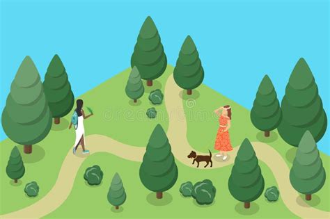 3d Isometric Flat Vector Conceptual Illustration Of Walking In Forest