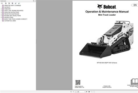 Bobcat Mini Track Loader Mt100 Operation And Maintenance Manual 7408141