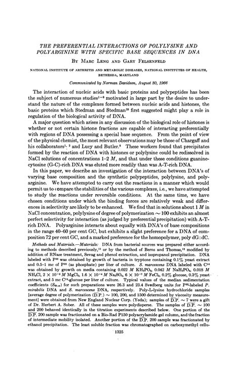 The Preferential Interactions Of Polylysine And Polyarginine With Specific Base Sequences In Dna