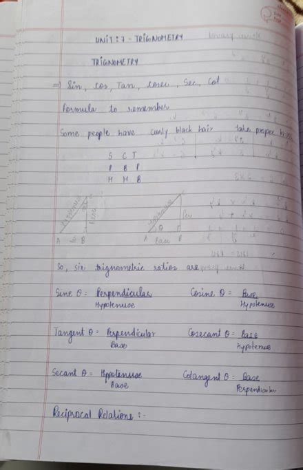 Icse Class 9 Maths Trignometry Notes With Solved Exercises And Examples