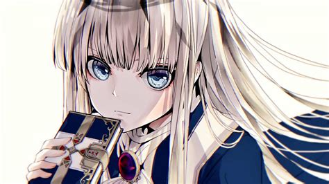 Blue Eyes White Hair Anime Girl With Book Hd Anime Girl Wallpapers Hd