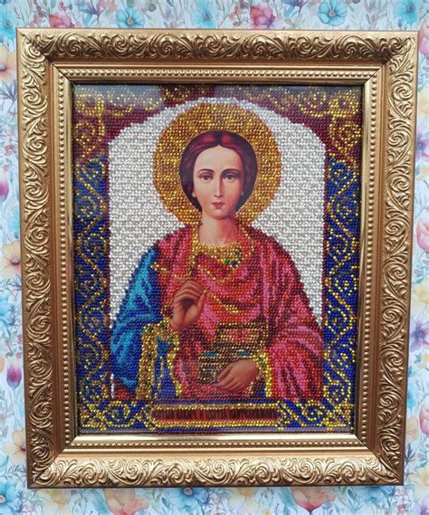 Ікона пантелеймона цілителя вишита бісером оформлена ручна робота — ціна 2200 грн у каталозі