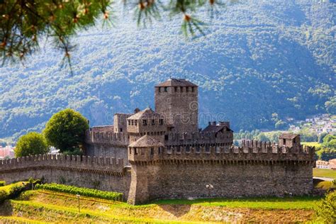 View Of Antique Castles Of Bellinzona Switzerland Stock Image Image
