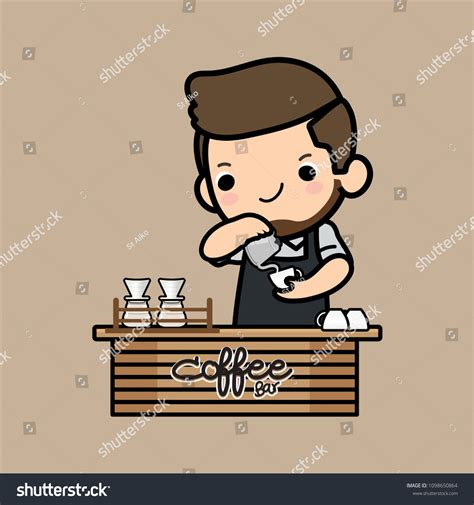 Cute Baristas Apron Holding Coffee Cups Cartoon Character Illustration