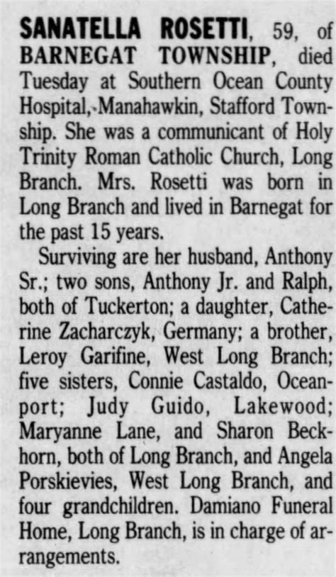 Obituary For Sanatella Rosetti Aged 59