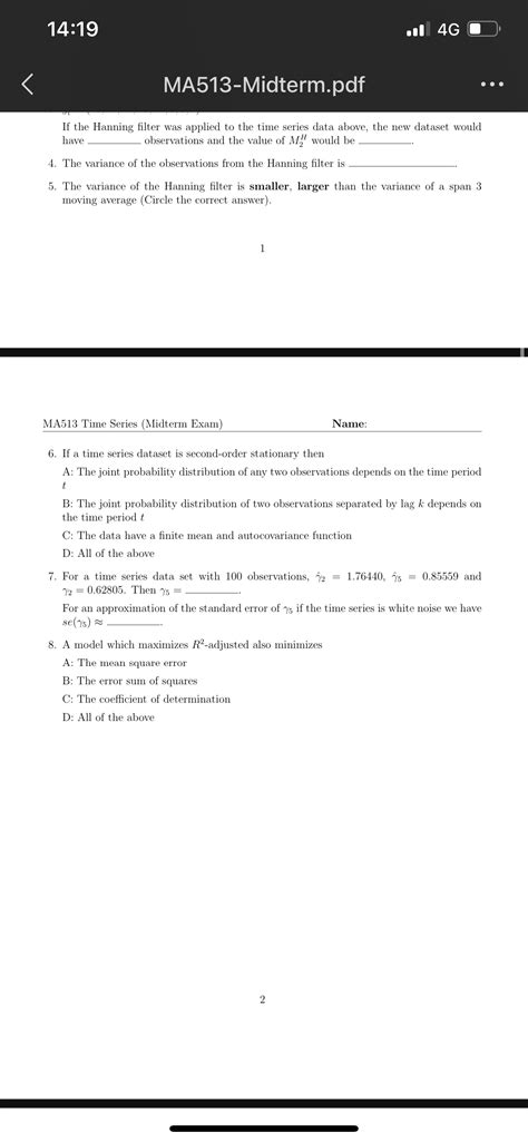 Solved If The Hanning Filter Was Applied To The Time Series