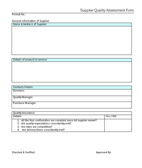 Supplier Quality Assessment Form