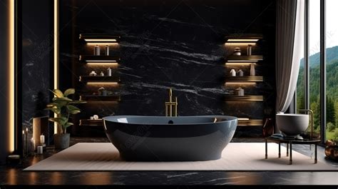 우아한 욕실 내부 유리 욕조 선반 창문과 검은색 대리석이 고급스러운 휴양지를 연출합니다 대리 배경 내부 배경 우아 배경 이미지 Hd 대리 내부 우아 배경 사진
