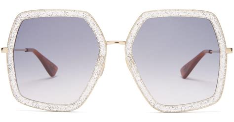 Gucci Hexagon Glitter Acetate Sunglasses In Metallic Lyst