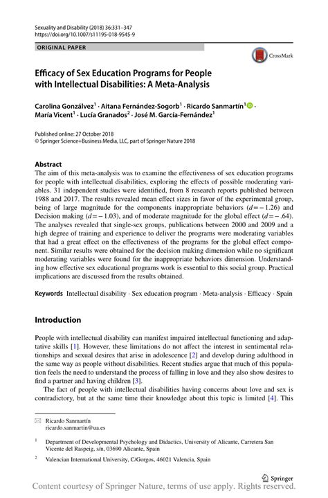 Efficacy Of Sex Education Programs For People With Intellectual