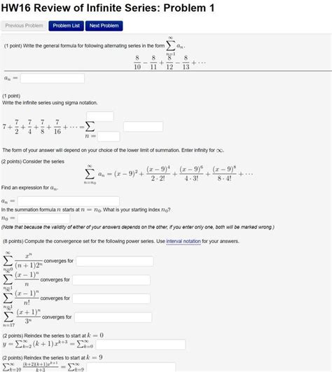solved hw16 review of infinite series problem 1 previous