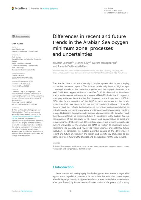 Pdf Differences In Recent And Future Trends In The Arabian Sea Oxygen