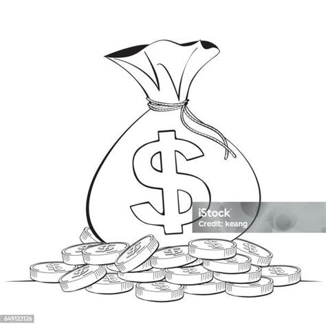 돈 가방 동전 스택 선 그리기 사업 개념 벡터 일러스트 레이 션 Eps10 가방에 대한 스톡 벡터 아트 및 기타 이미지 가방 금융 기업 재무와 산업 Istock