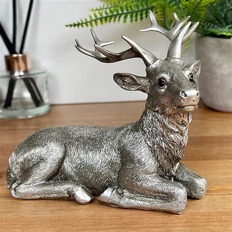 Silver Laying Stag Home Ornament Diy At Bandq