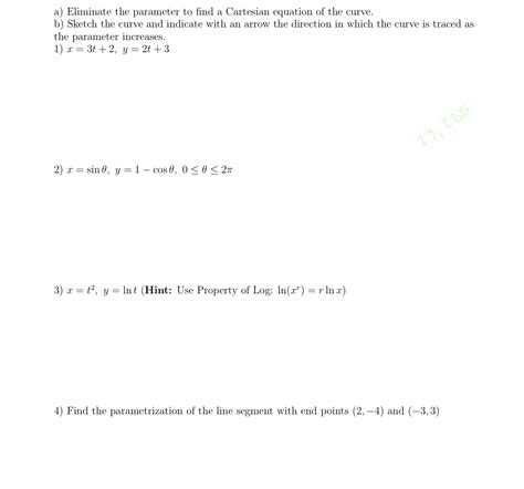 Solved A Eliminate The Parameter To Find A Cartesian Chegg