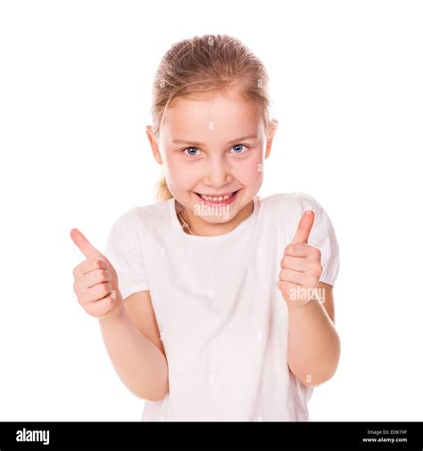 Beautiful And Confident Girl Showing Thumbs Up Isolated On White Stock