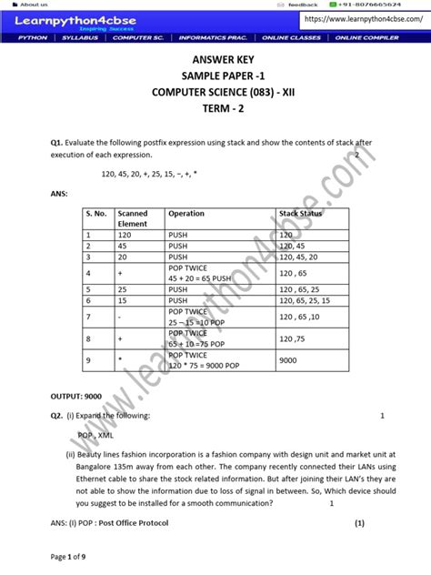 Term 2 Xii Computer Sc Ans Pdf Computing Computer Programming