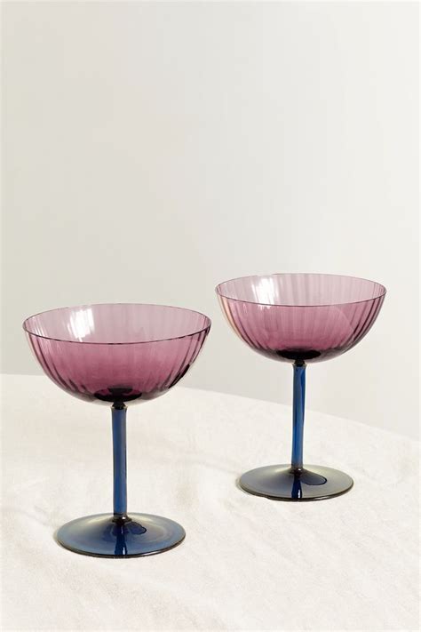 La Doublej Set Of Two Murano Glass Champagne Coupes Purple One
